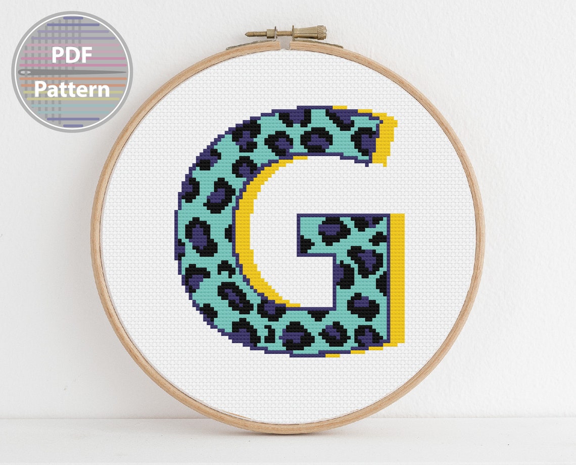 Letter G Leopard Print Cross Stitch Pattern, PDF Download, Beginner Kit ...