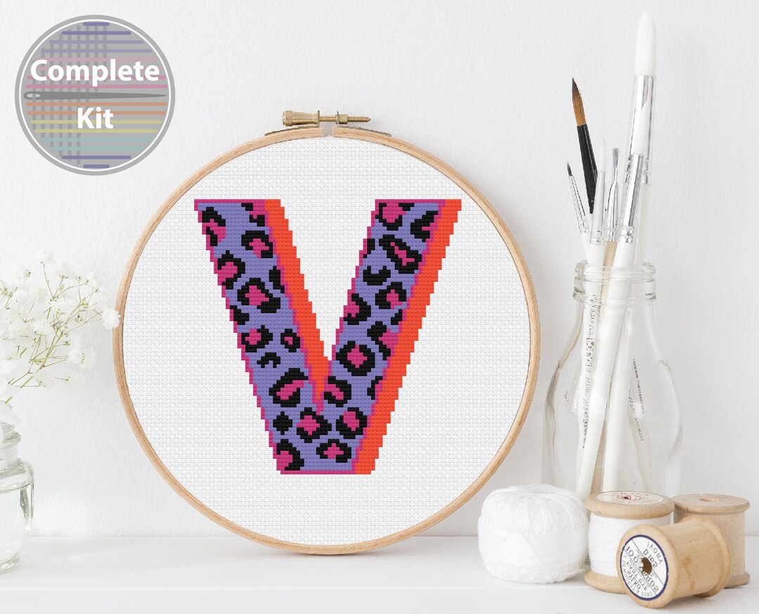 Letter V Leopard Print Cross Stitch Kit, Beginner Pattern, Animal Print ...