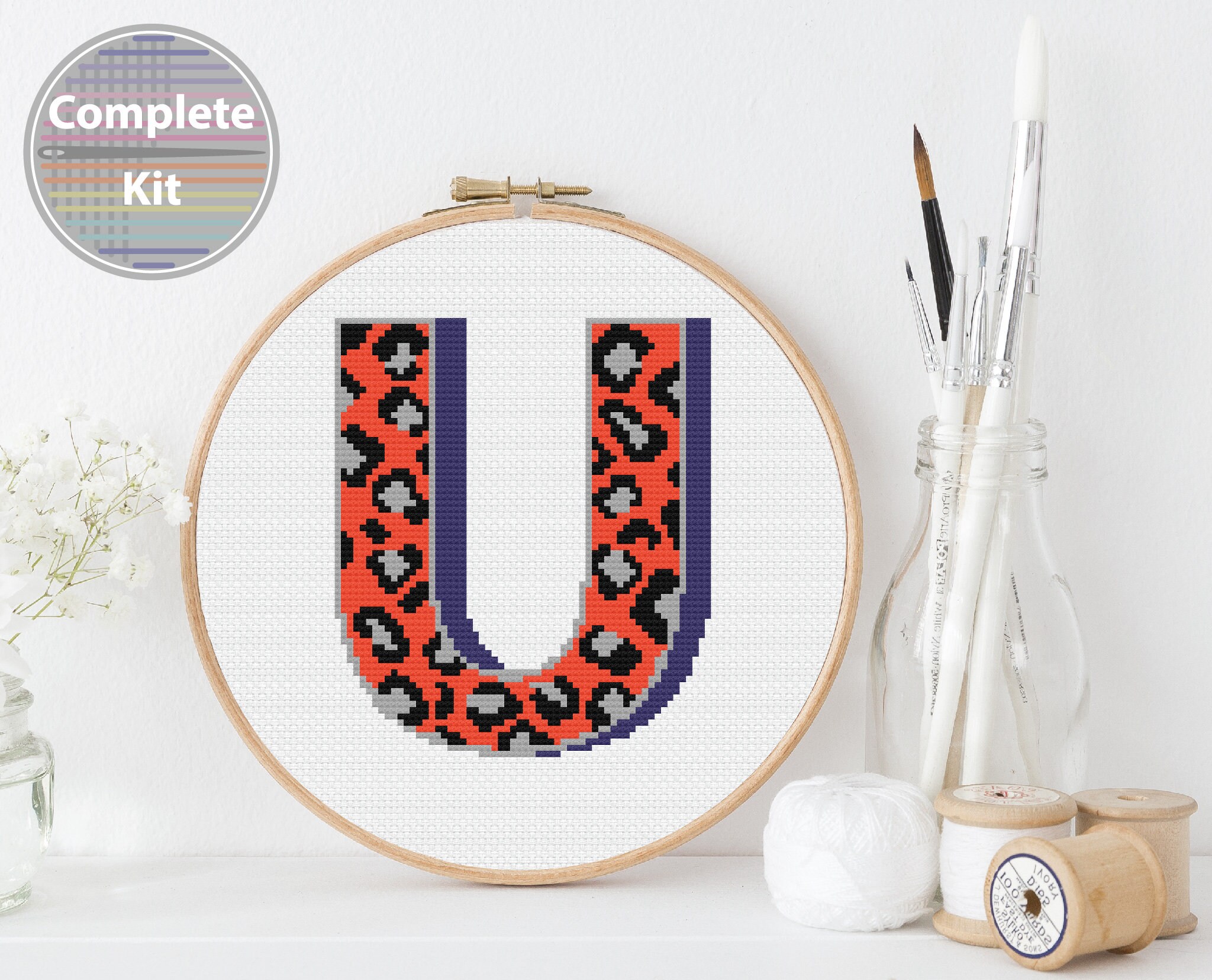 Letter U Leopard Print Cross Stitch Kit, Beginner Pattern, Animal Print ...