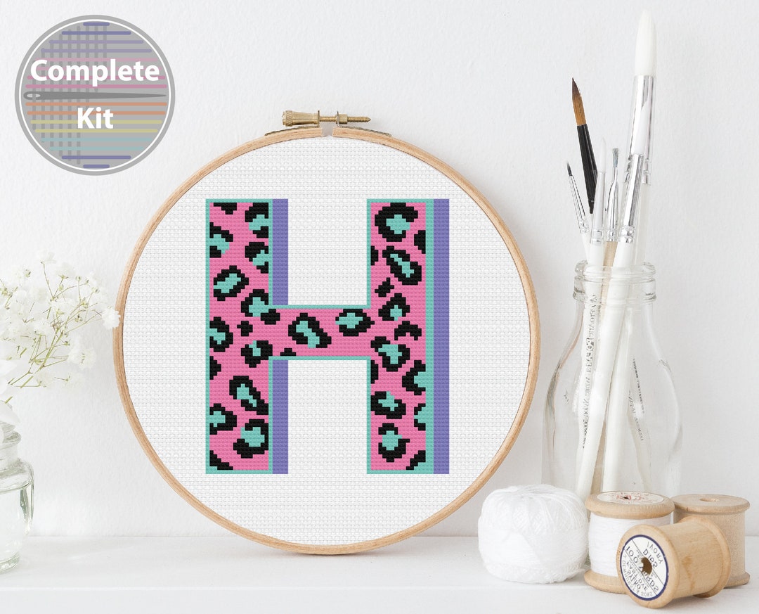 Letter H Leopard Print Cross Stitch Kit, Beginner Kit, Animal Print ...