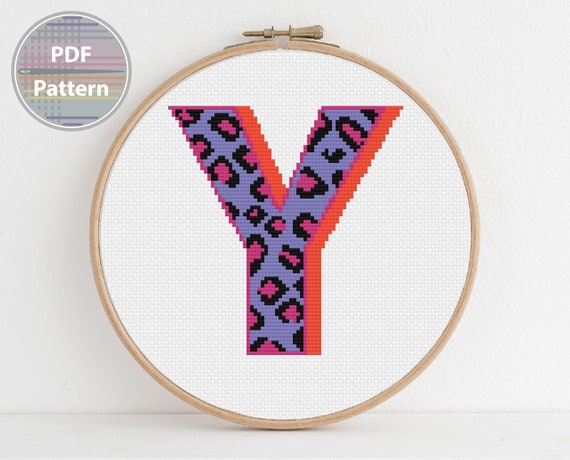 Letter Y Leopard Print Cross Stitch Pattern PDF Download | Etsy