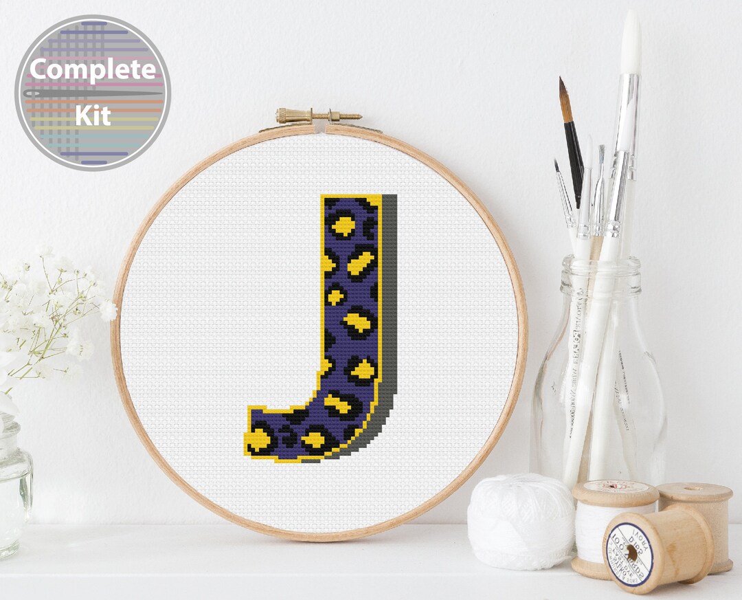 Letter J Leopard Print Cross Stitch Kit, Beginner Pattern, Personalised ...