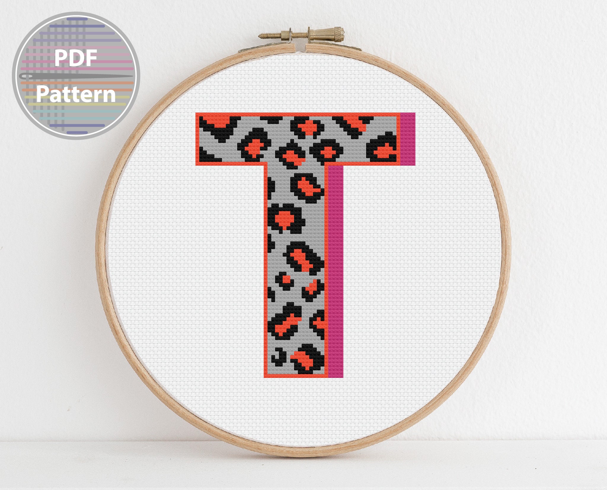 Letter T Leopard Print Cross Stitch Pattern, PDF Download, Beginner ...