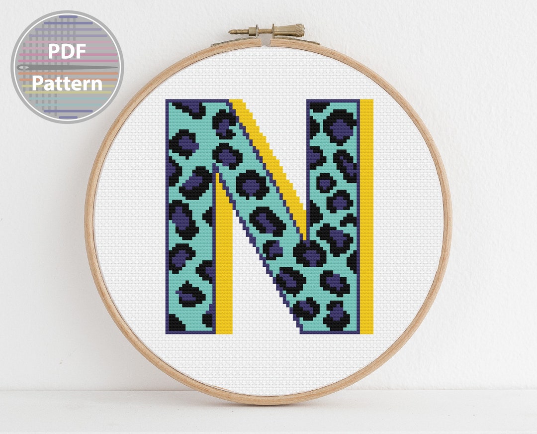 Letter N Leopard Print Cross Stitch Pattern, PDF Download, Beginner Kit ...
