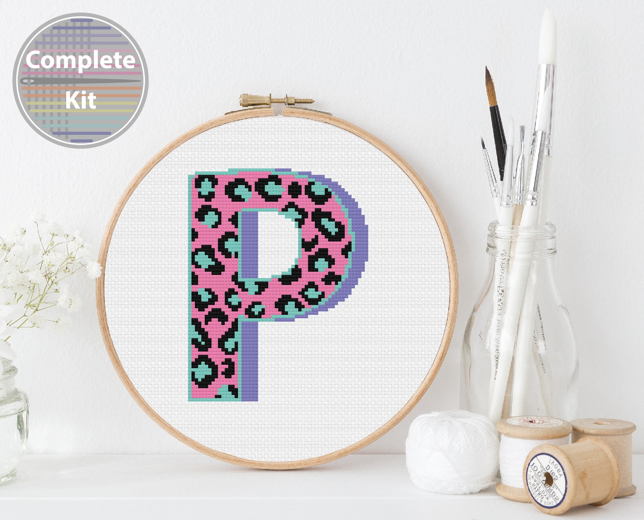 Letter P Leopard Print Cross Stitch Kit, Beginner Pattern, Modern ...