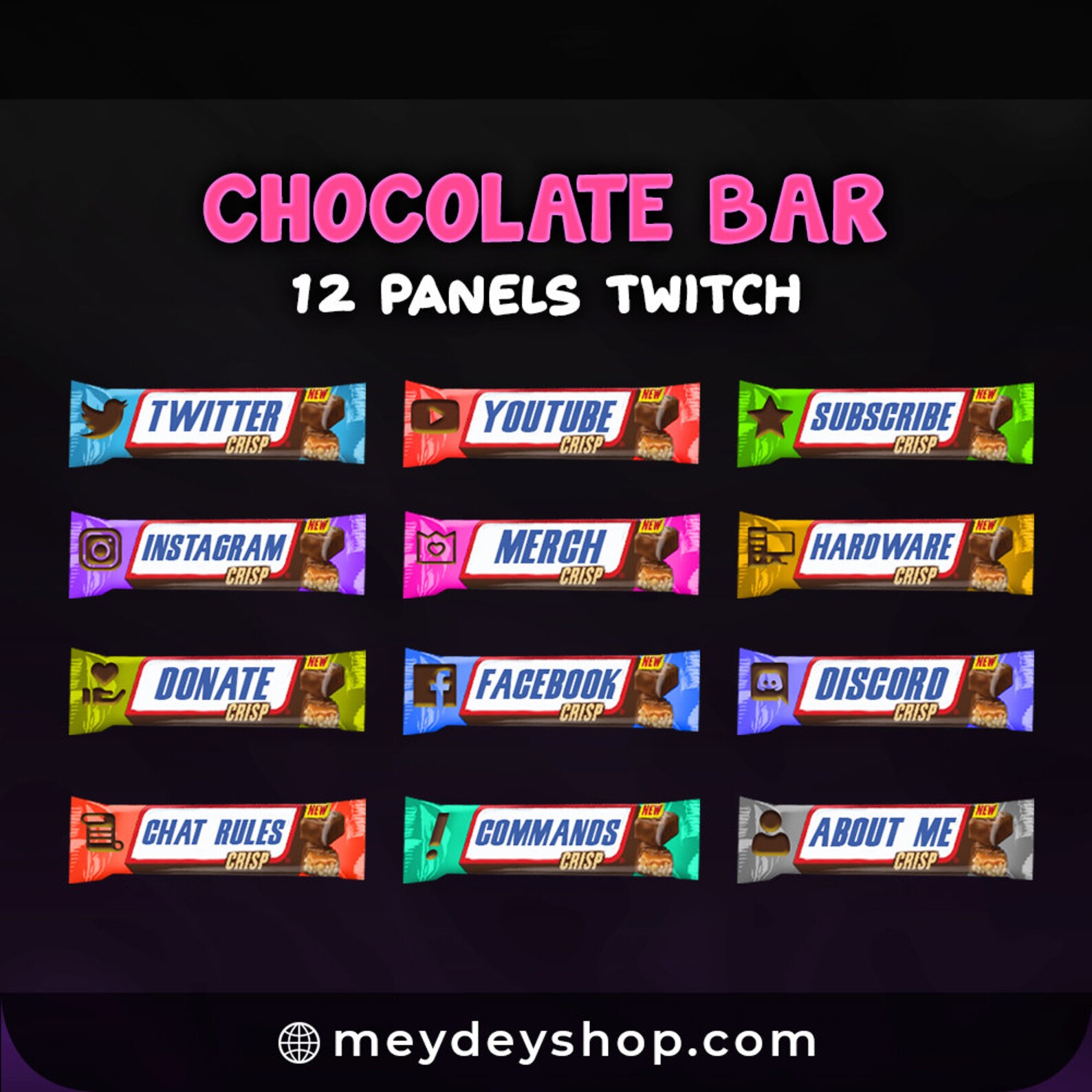 Chocolate Bar 12 Panels Twitch Streaming Streamer | Etsy