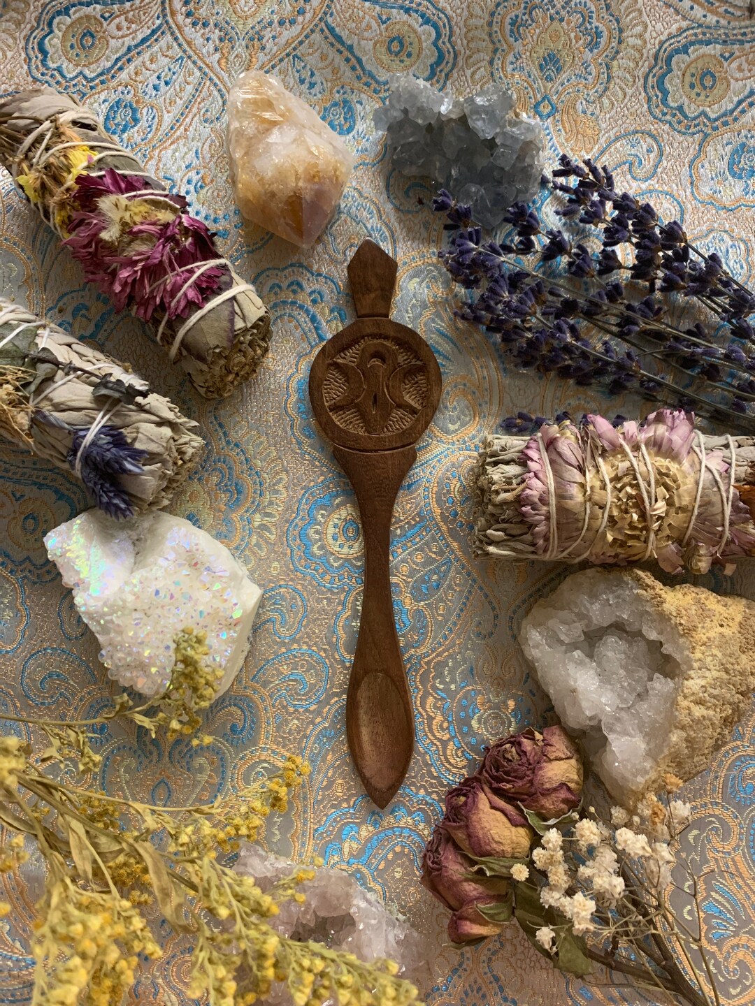 Triple Moon Goddess Wooden Herb Spoon 6.5” - Etsy