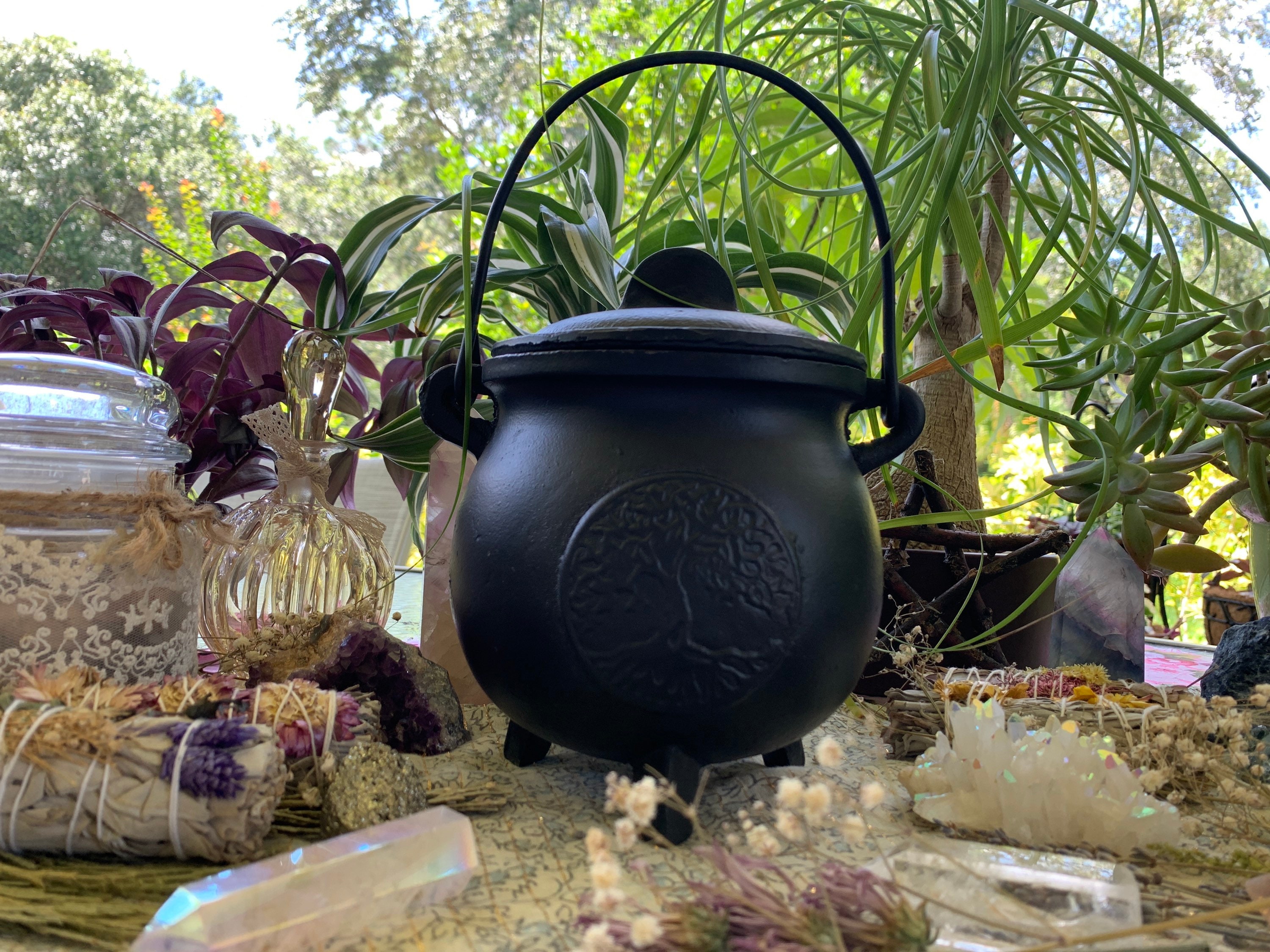 Large Tree of Life Cast Iron Cauldron W/three Herbs Kit - Etsy