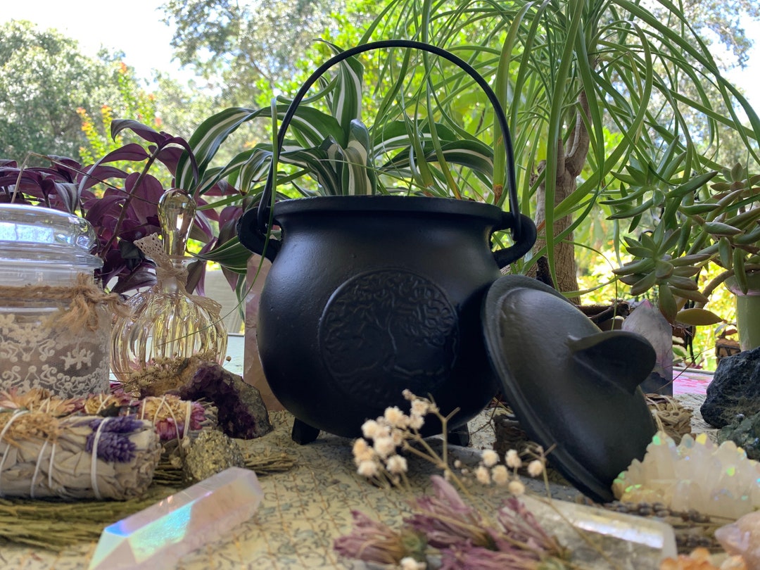 Large Tree of Life Cast Iron Cauldron W/three Herbs Kit - Etsy