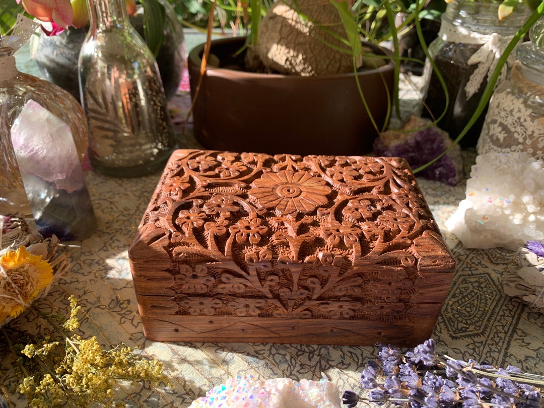Carved Wooden Box W/ Lavender - Etsy