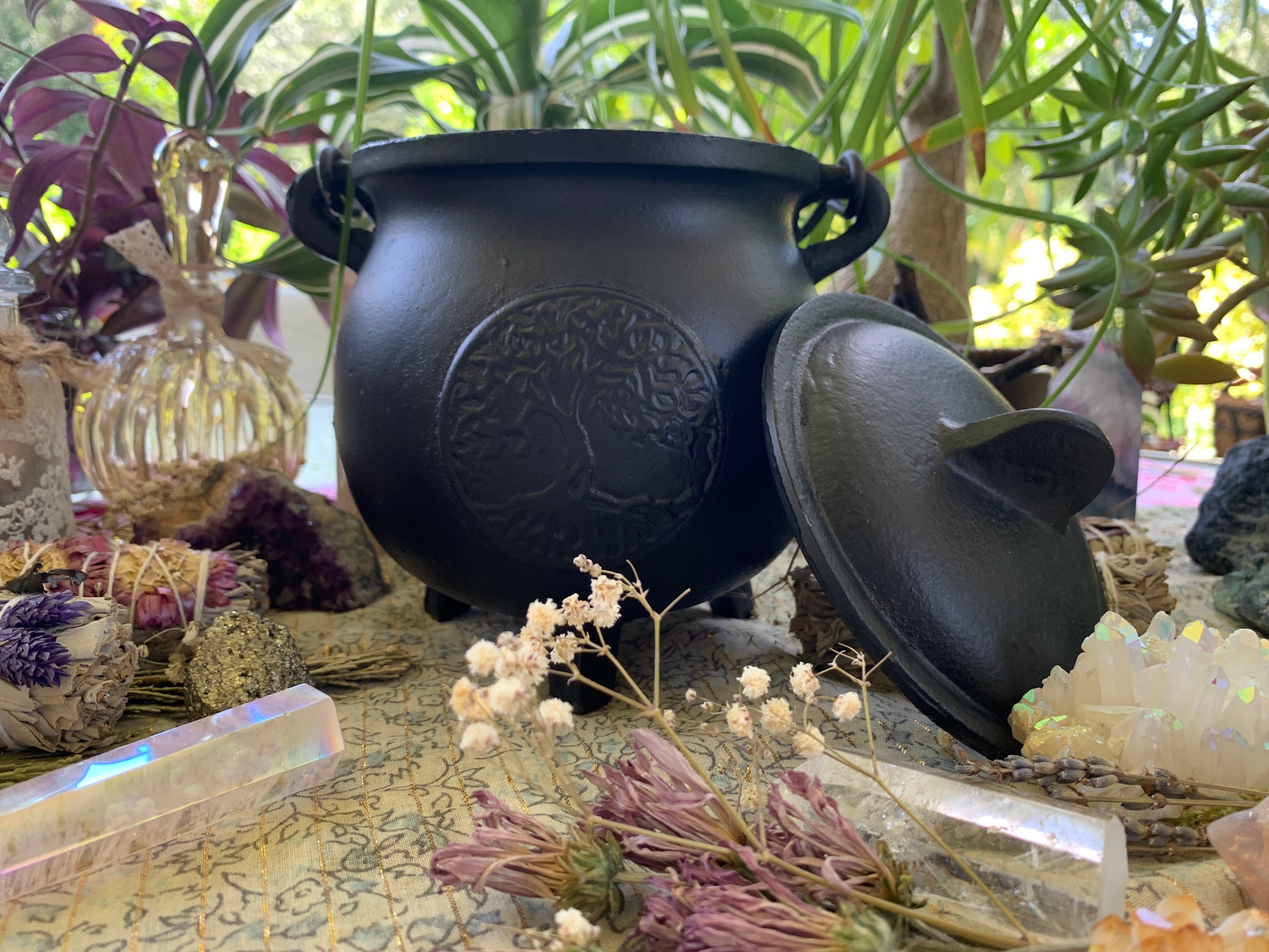 Large Tree of Life Cast Iron Cauldron W/three Herbs Kit - Etsy