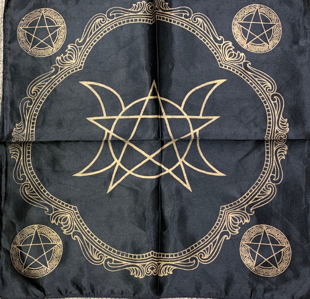 Black Triple Moon Pentacle Satin Altar Cloth - Etsy