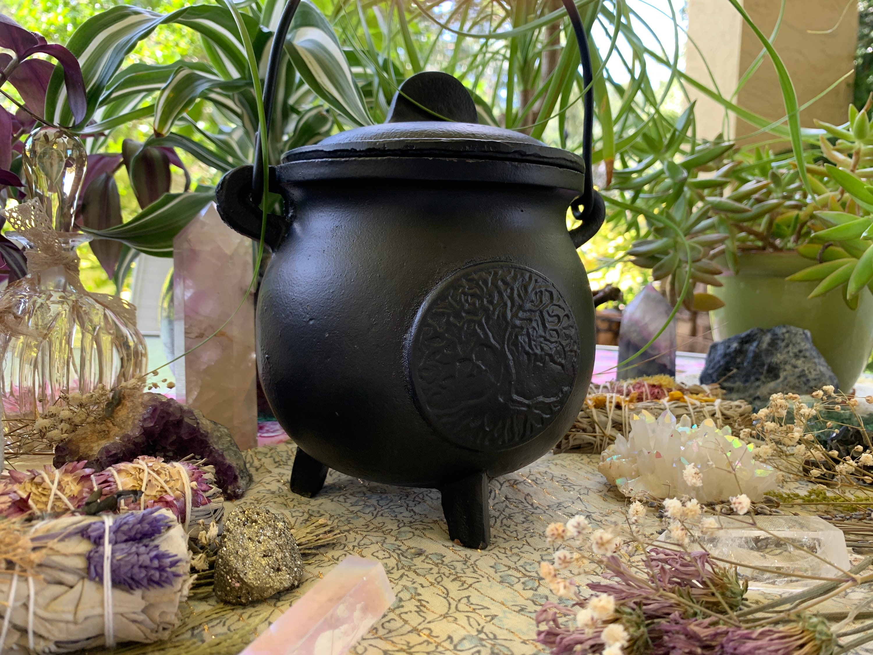 Large Tree of Life Cast Iron Cauldron W/three Herbs Kit - Etsy