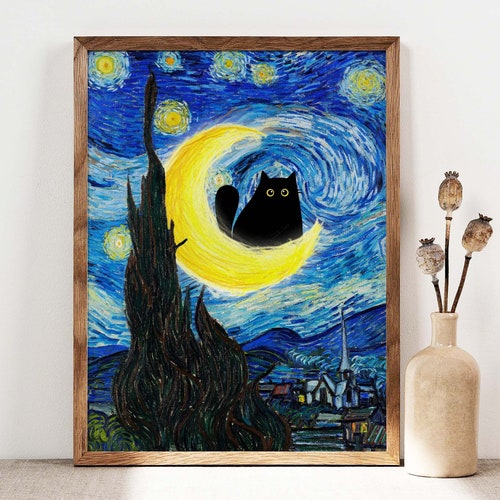 Vincent Van Gogh's the Starry Night Cat Print Van Gogh - Etsy Canada