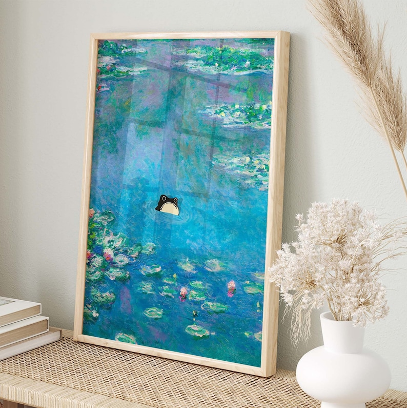 Unimpressed Frog, Monet Waterlily Frog Print, Claude Monet Angry Frog ...