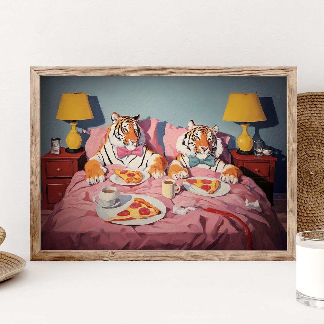 Tiger Couple Pizza Print, Whimsical Bedroom Wall Art - Etsy