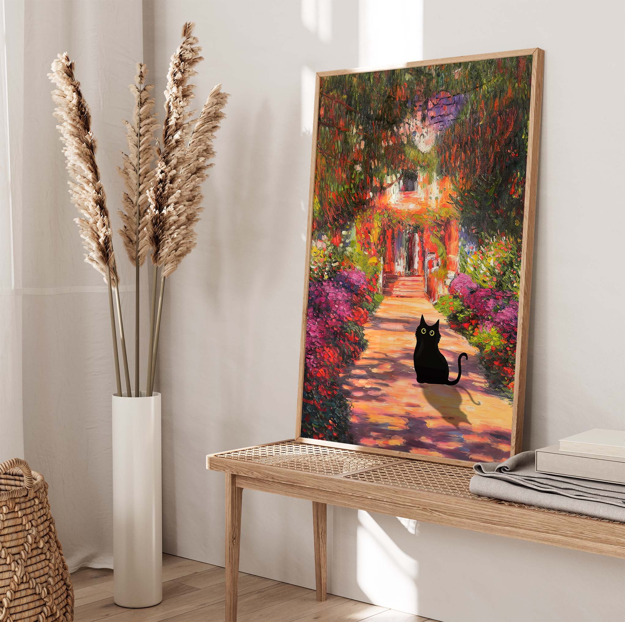 Monet Garden Cat Print, Claude Monet Flowers Cat Poster, Cat Art ...