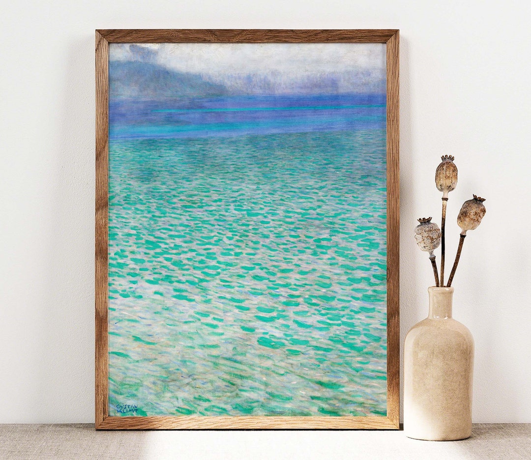 Gustav Klimt Poster, on Lake Attersee Art, Landscape Print, Nautical ...
