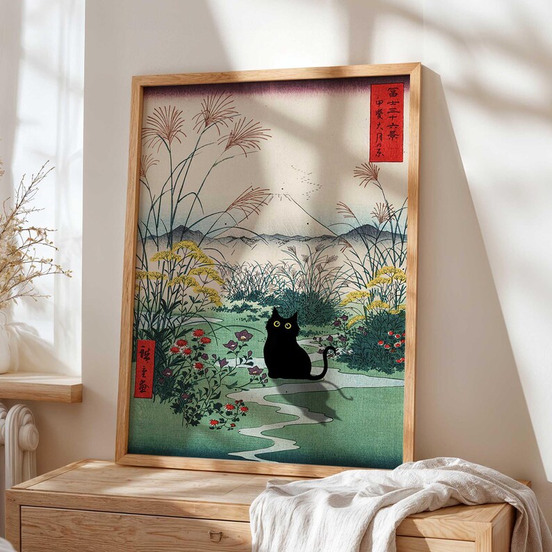 Black Cat Otsuki Plain in Kai Province Poster, Hiroshige Artwork ...