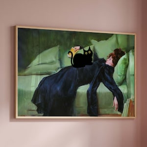 Black Cat Print, Decadent Young Woman Cat Poster, Ramon Casas Cat Art ...
