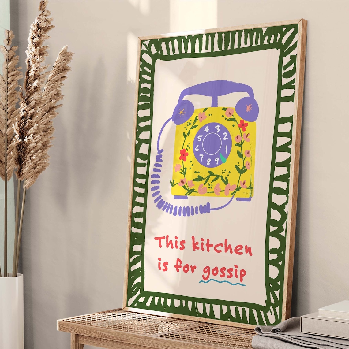 Gossip Poster, Retro Kitchen Phone Print, Wall Art, Cute Phone Art ...