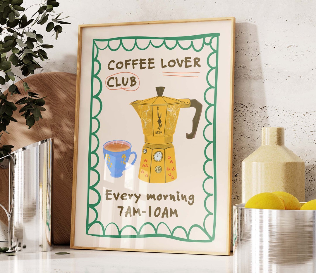 Coffee Lover Club Print, Breakfast Poster, Moka Pot Espresso Print ...