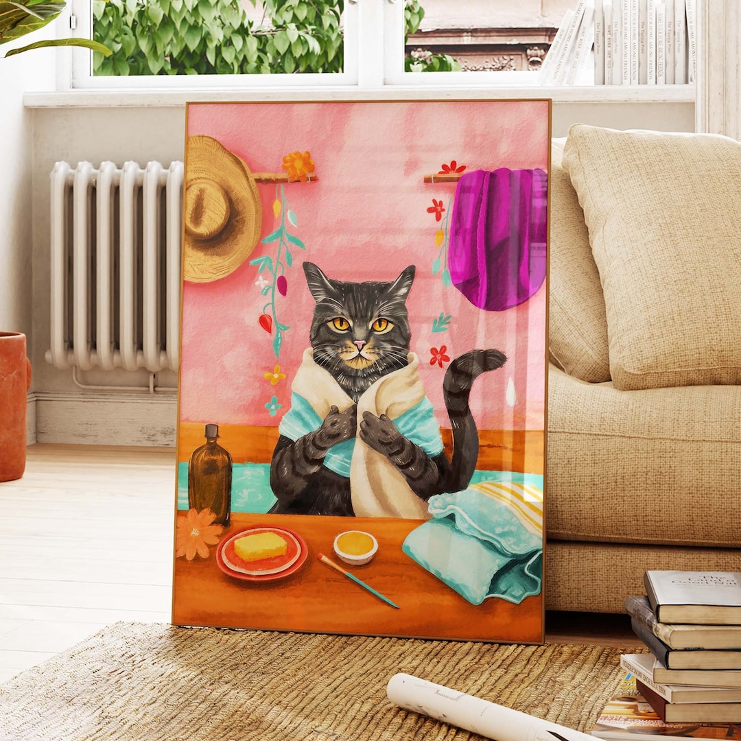 Cat Spa Day Poster - Funny Bathroom Wall Art for Cat Lovers Gift ...