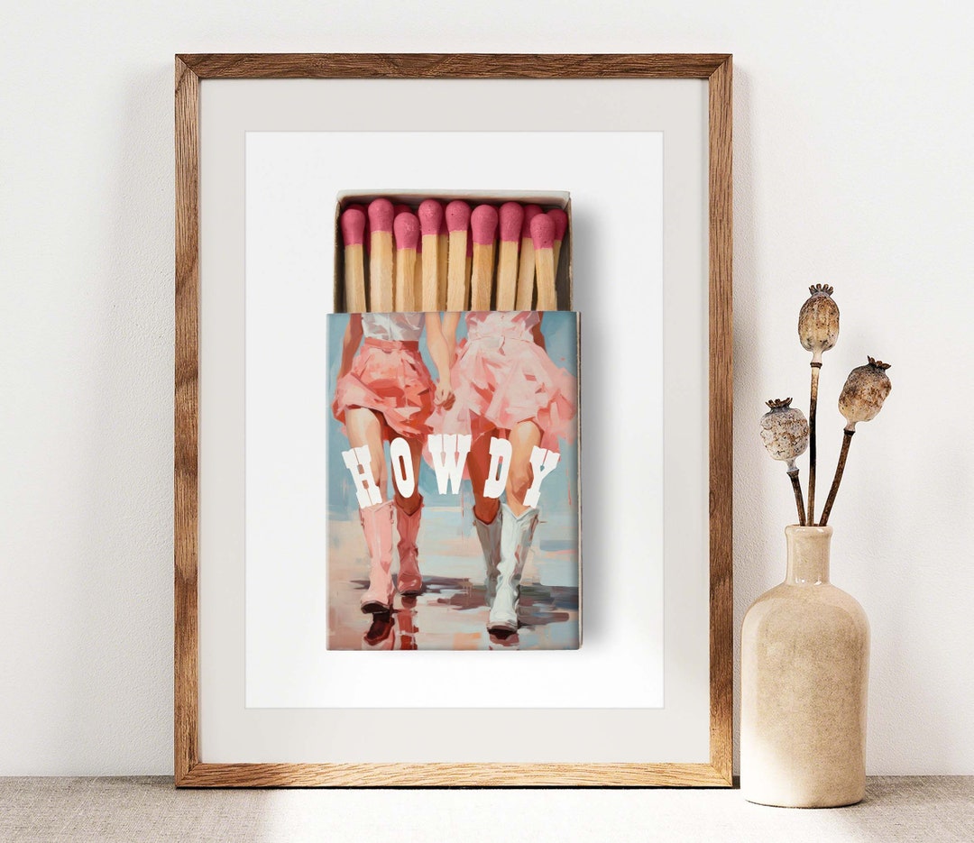 Howdy Cowgirl Matchbox Print, Preppy Wall Art, Cowgirls Print, Pink ...