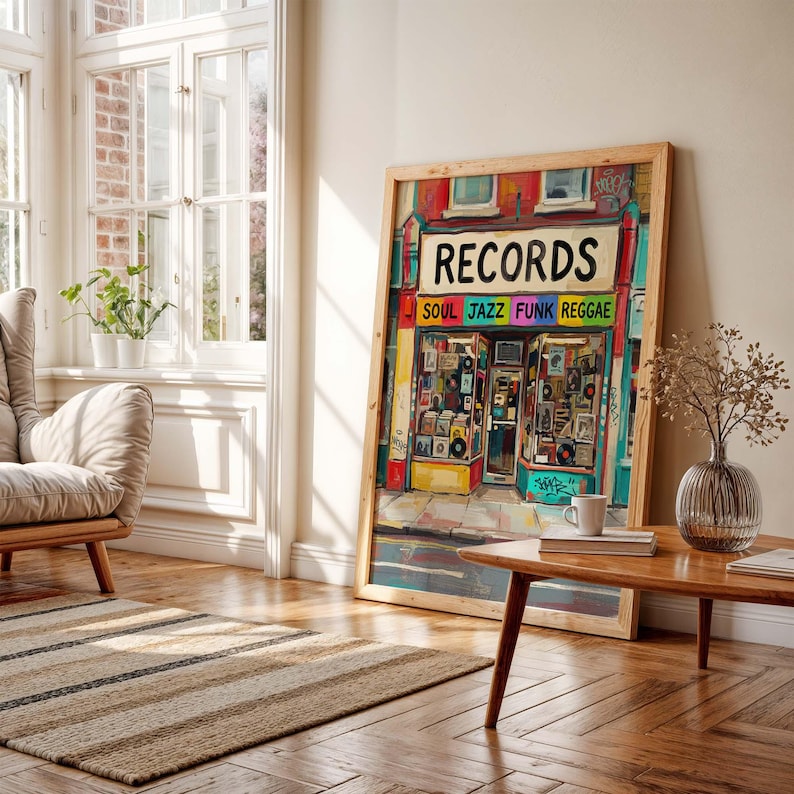 Record Store Wall Art Print, Vinyl Shop Poster, Colorful Music Store ...