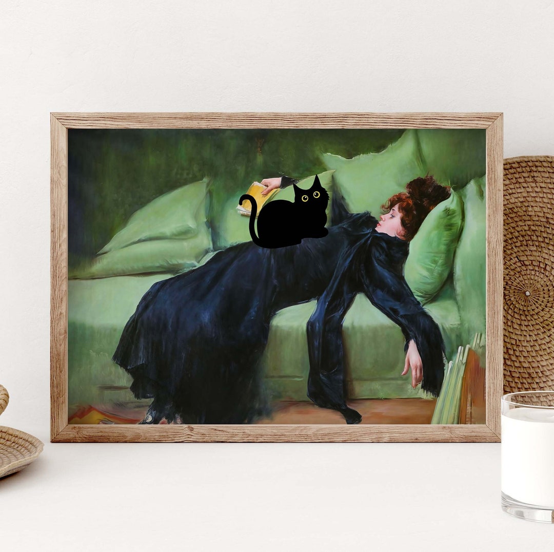 Black Cat Print, Decadent Young Woman Cat Poster, Ramon Casas Cat Art ...