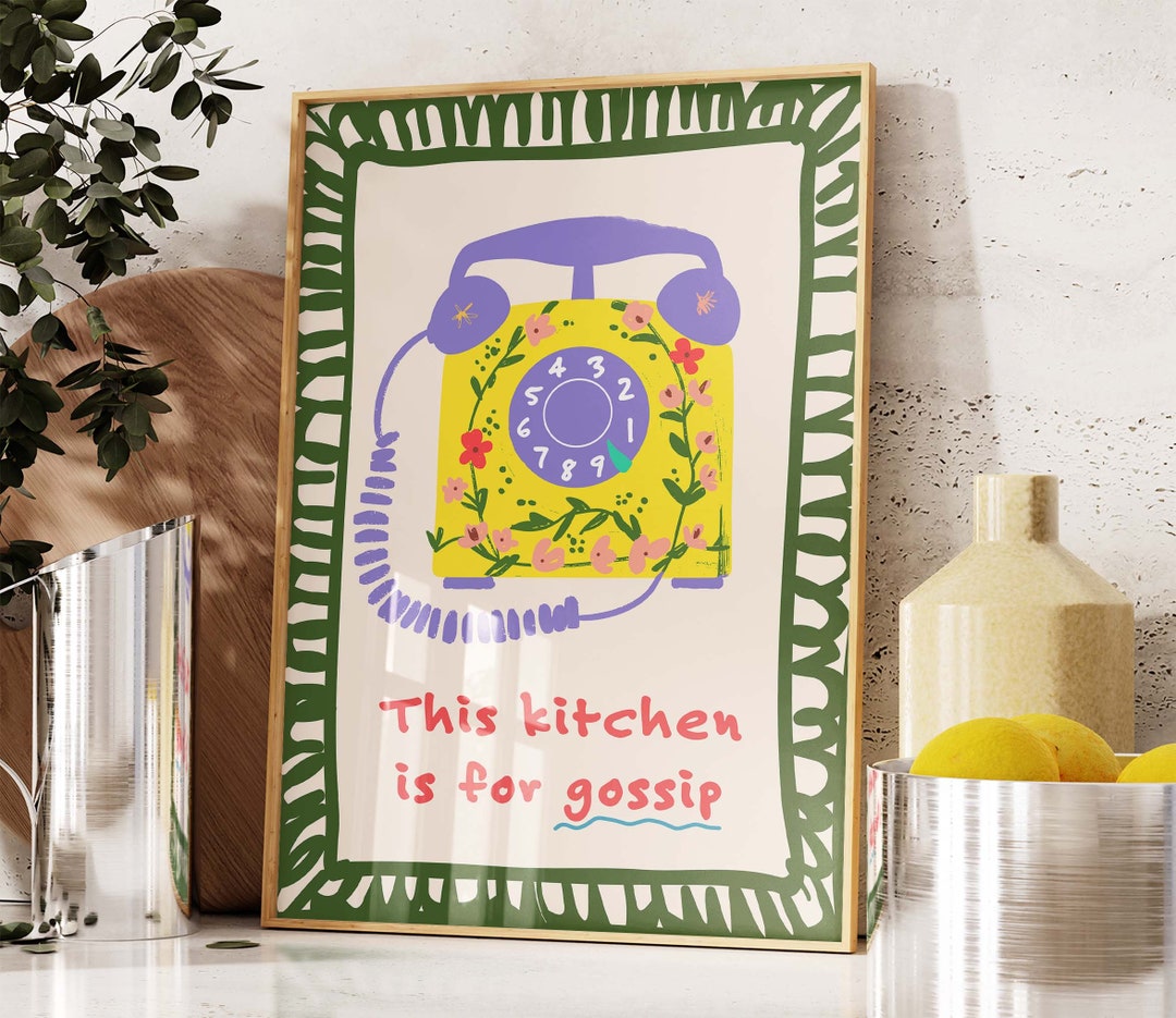 Gossip Poster, Retro Kitchen Phone Print, Wall Art, Cute Phone Art ...