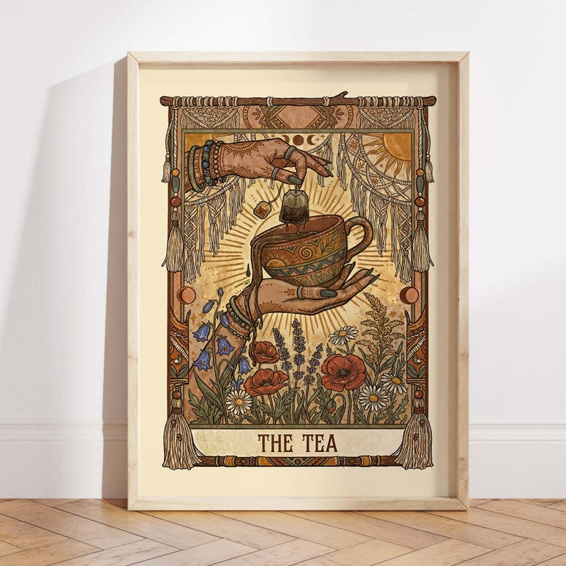 Boho Tea Tarot Card Print, the Tea Poster, Witchy Kitchen Wall Art, Art ...