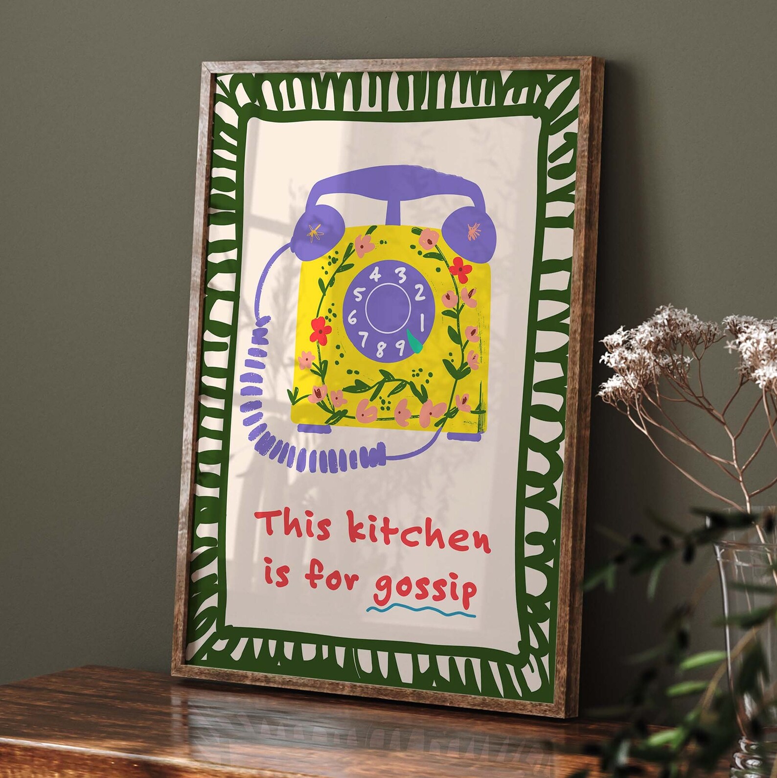 Gossip Poster, Retro Kitchen Phone Print, Wall Art, Cute Phone Art ...
