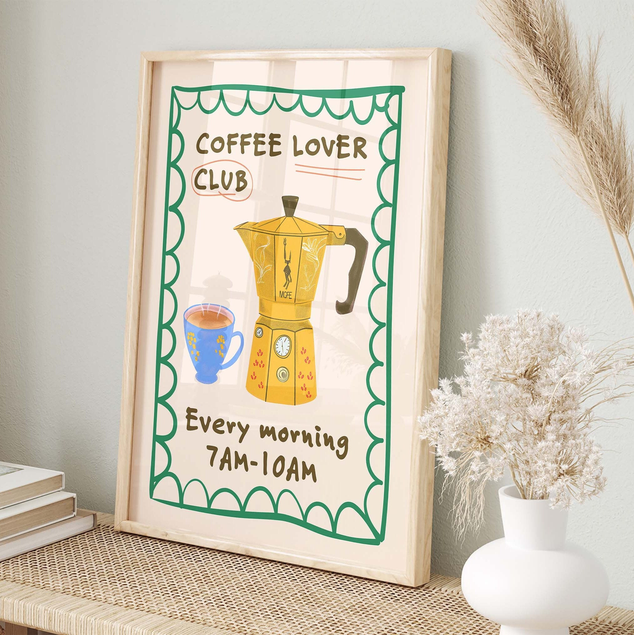 Coffee Lover Club Print, Breakfast Poster, Moka Pot Espresso Print ...