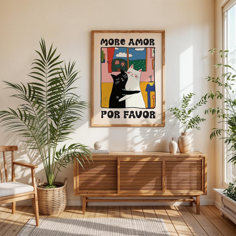 Cat Wall Art, More Amor Por Favor Wall Art, Black and White Cats Print ...