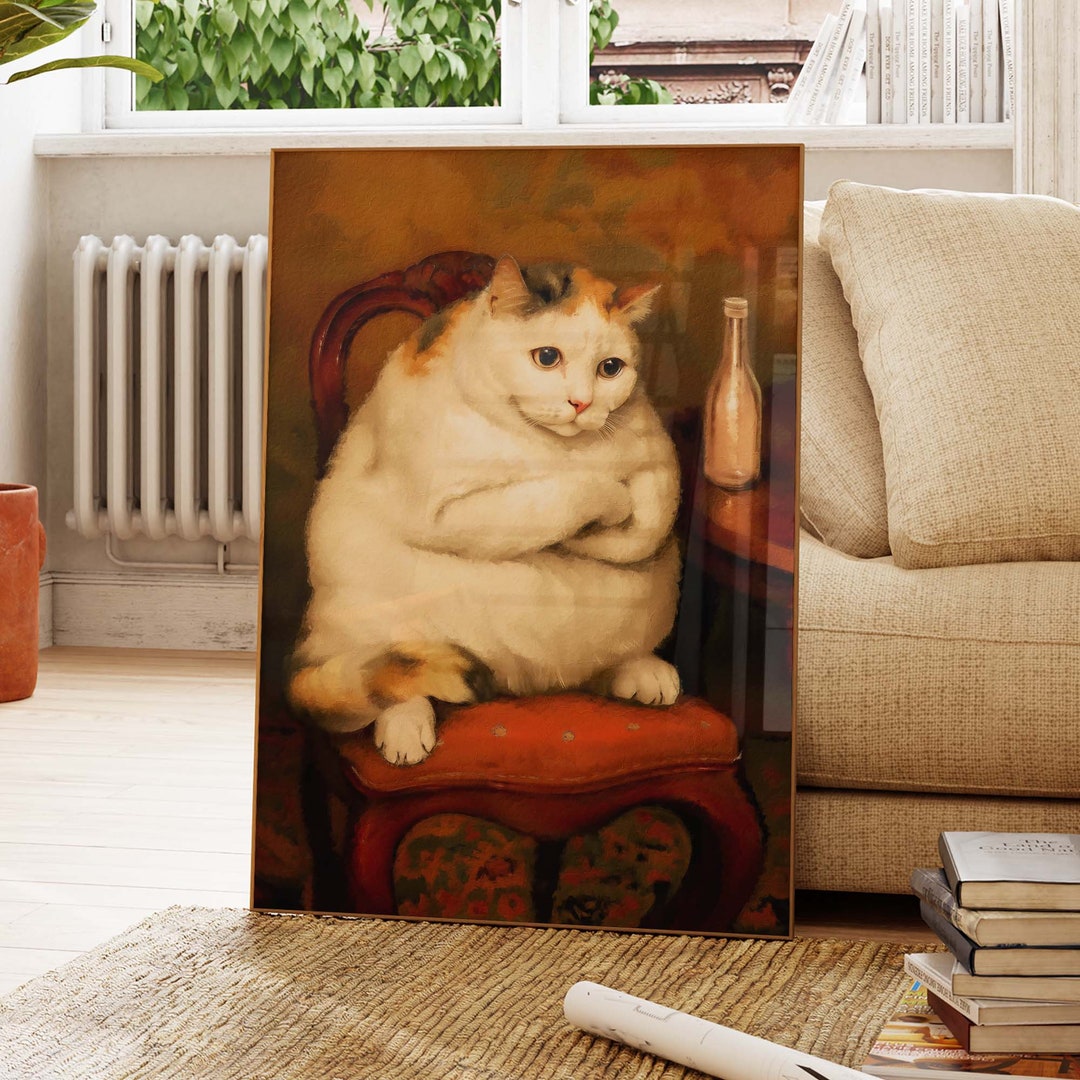Fat Cat With Milk Bottle Poster Altered Art Funny Cat Poster Body ...