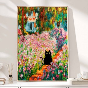 Monet Garden Cat Print Claude Monet Flowers Cat Poster - Etsy