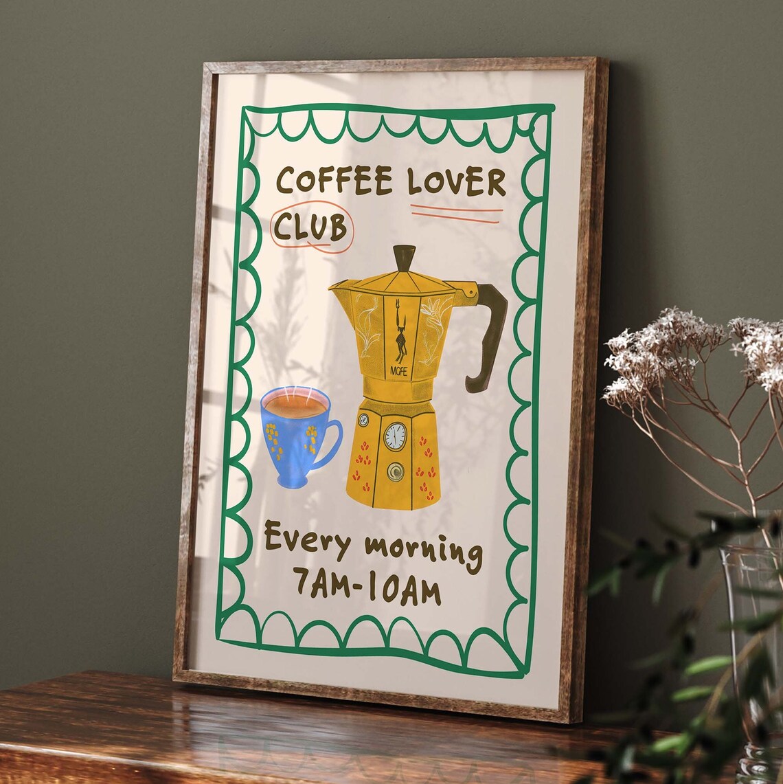 Coffee Lover Club Print, Breakfast Poster, Moka Pot Espresso Print ...