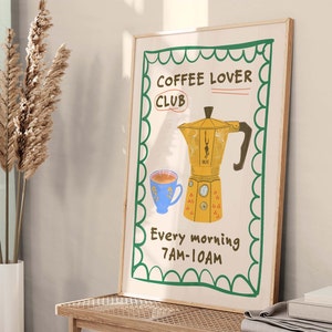 Coffee Lover Club Print, Breakfast Poster, Moka Pot Espresso Print ...