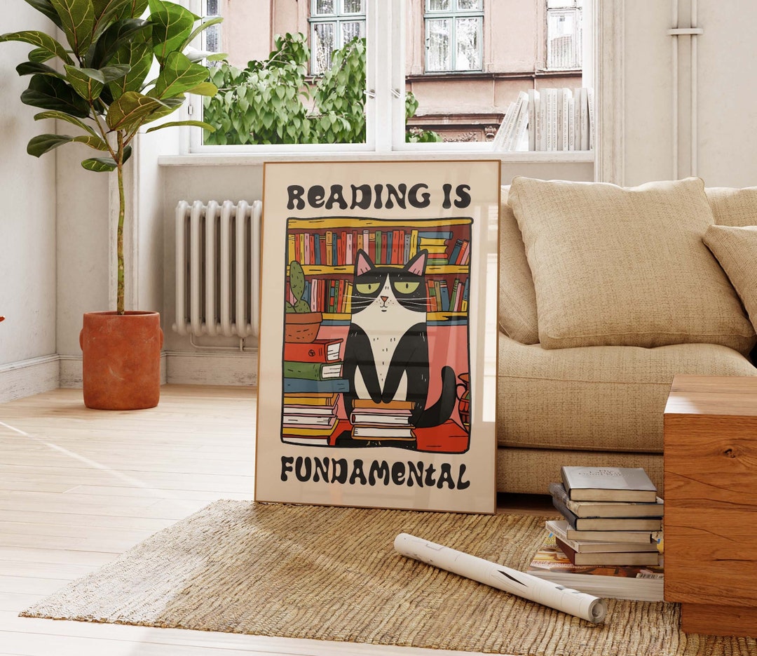 Reading is Fundamental Cat Print Wall Art Print Funny Cat Print ...