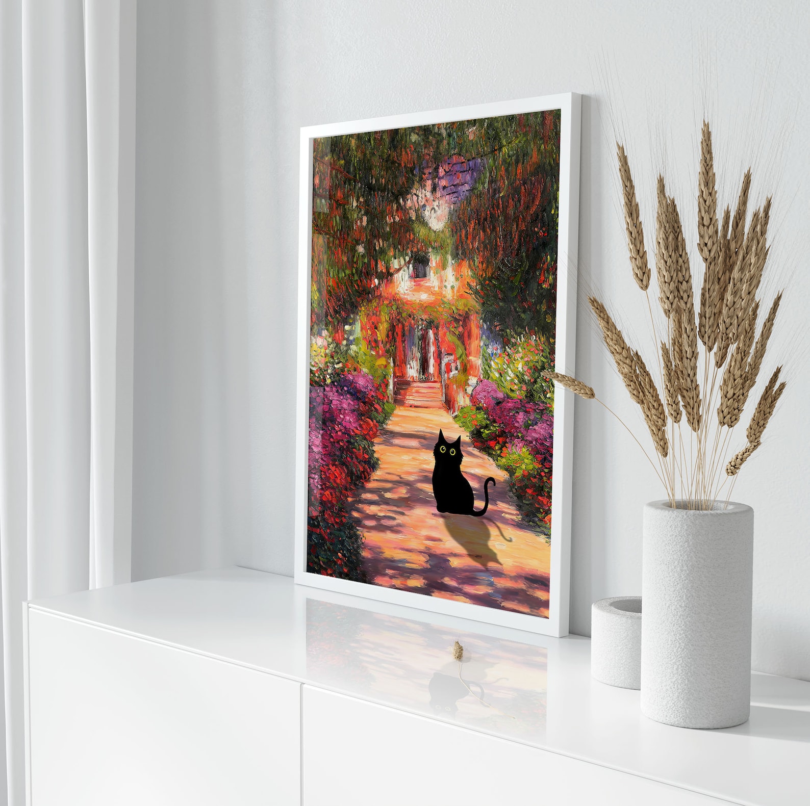 Monet Garden Cat Print Claude Monet Flowers Cat Poster Cat - Etsy