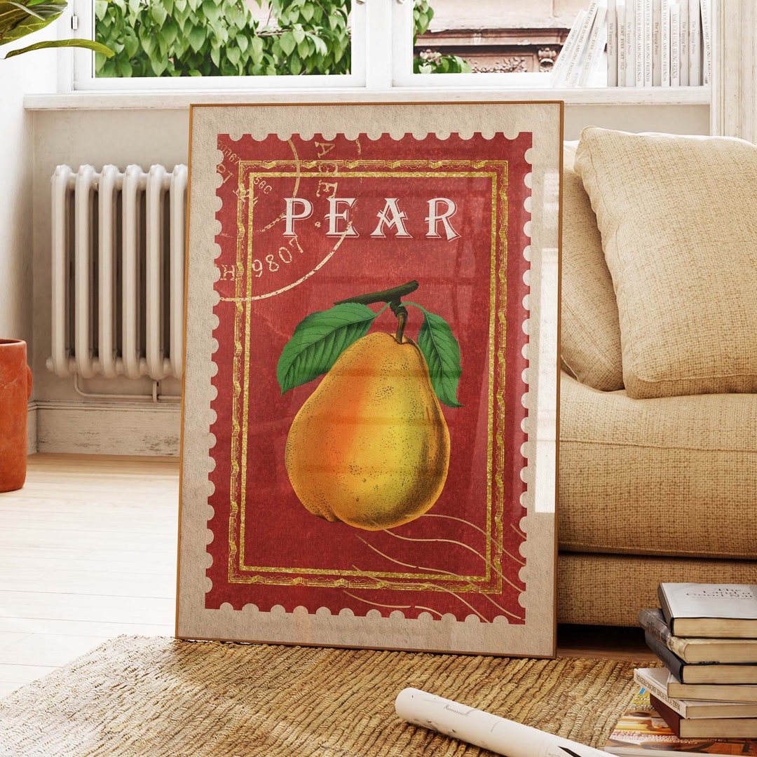 Vintage-inspired Pear Poster, Classic Postage Stamp Design, Elegant ...