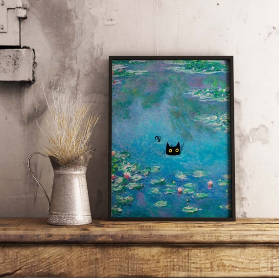 Monet Waterlily Cat Print Claude Monet Cat Poster Cat Art | Etsy UK