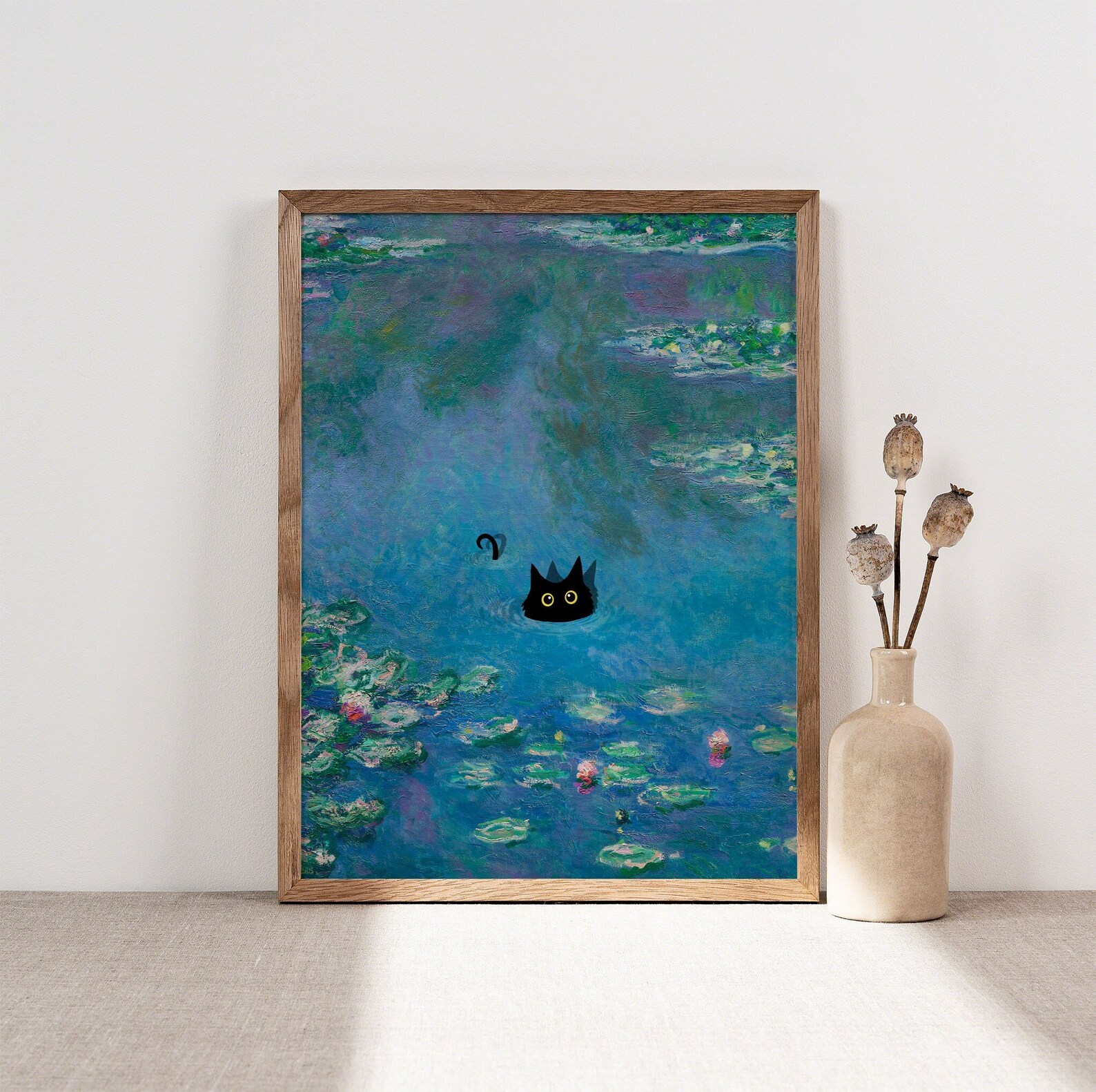 Monet Waterlily Cat Print Claude Monet Cat Poster Black Cat - Etsy
