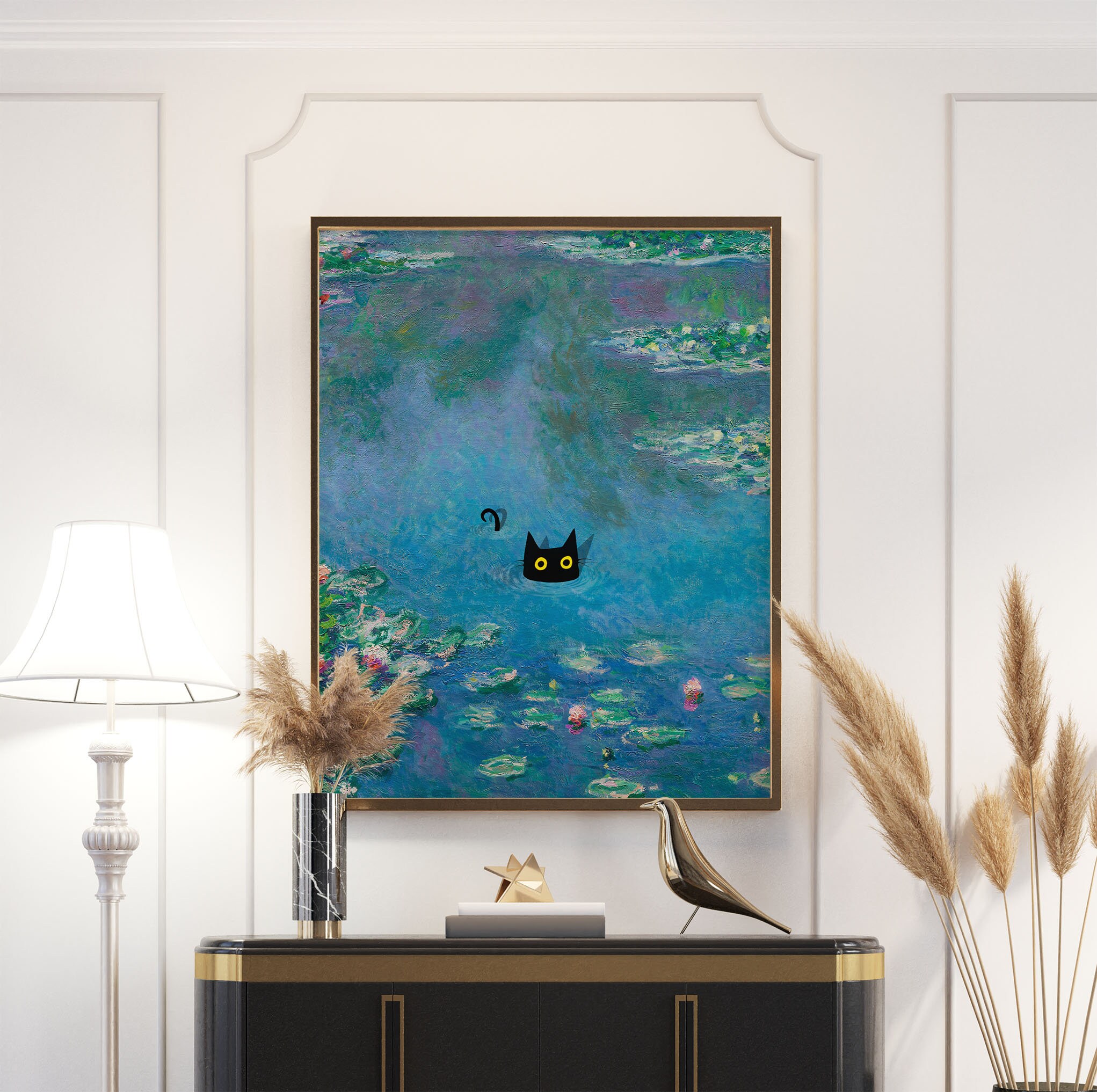 Monet Waterlily Cat Print Claude Monet Cat Poster Cat Art | Etsy UK