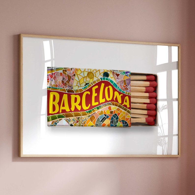 Barcelona Matchbox Poster, Spain Travel Wall Decor, Elegant Wall Art ...