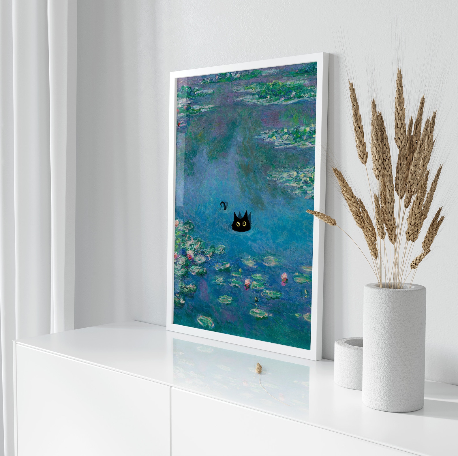Monet Waterlily Cat Print Claude Monet Cat Poster Black Cat - Etsy