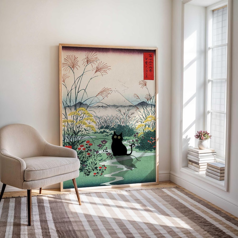 Black Cat Otsuki Plain in Kai Province Poster, Hiroshige Artwork ...