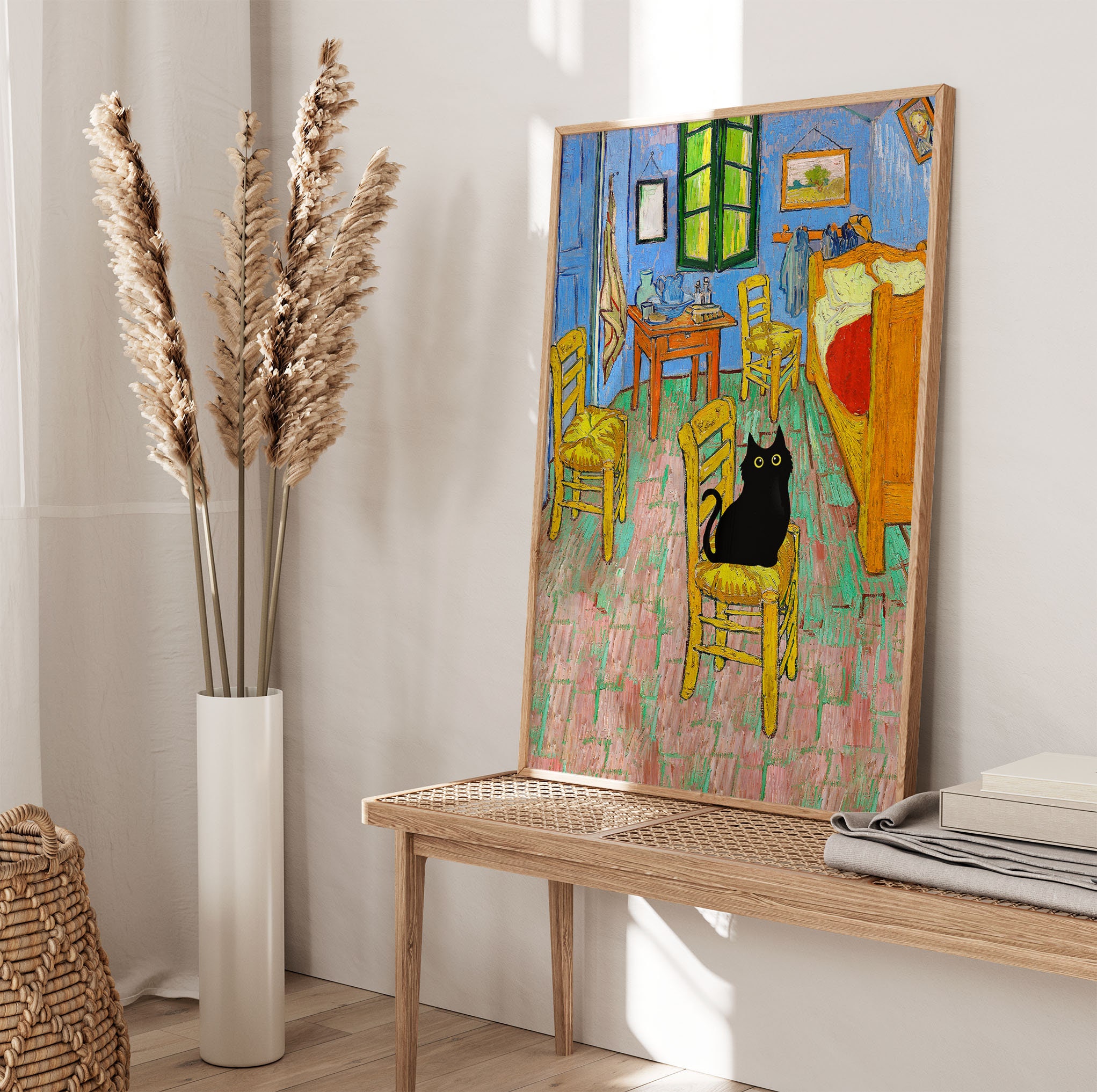 Vincent Van Gogh's The Bedroom Cat Print, Van Gogh Cat Poster, Black ...