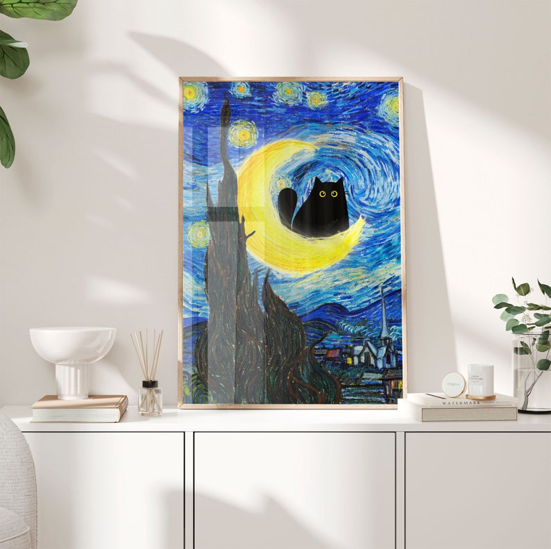 Vincent Van Gogh's the Starry Night Cat Print Van Gogh - Etsy Hong Kong